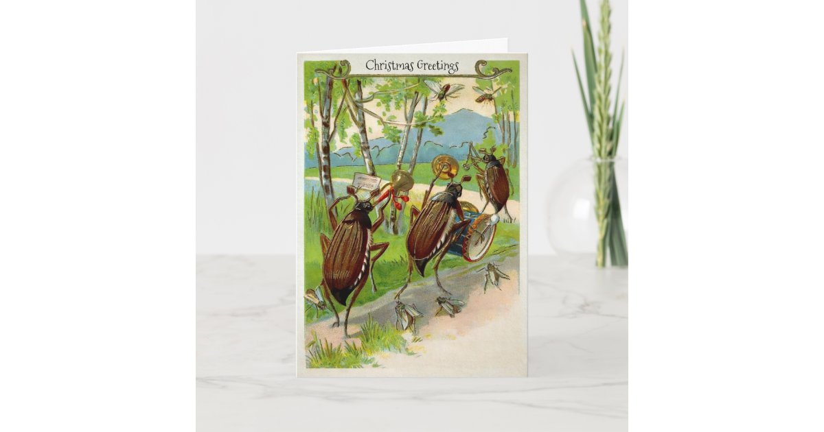 Victorian Marching Band Bugs Holiday Card | Zazzle