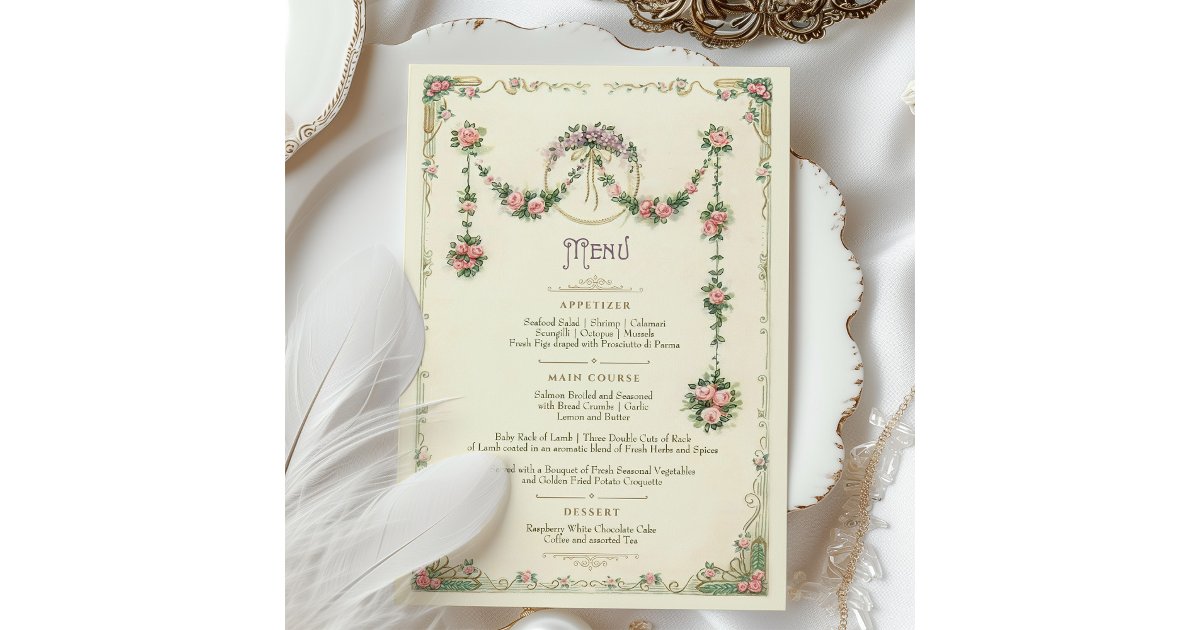 Victorian Menu Wedding Dinner Card | Zazzle
