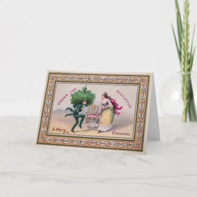 Victorian Mistletoe Holiday Card | Zazzle