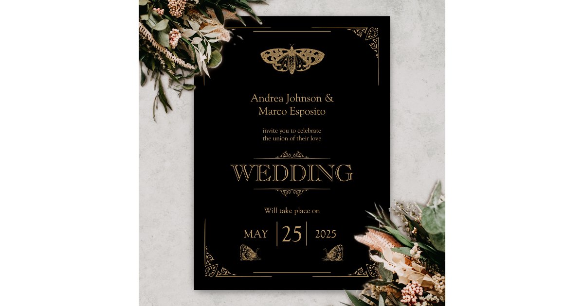 Victorian Moth Elegant Gothic Wedding Invitation | Zazzle