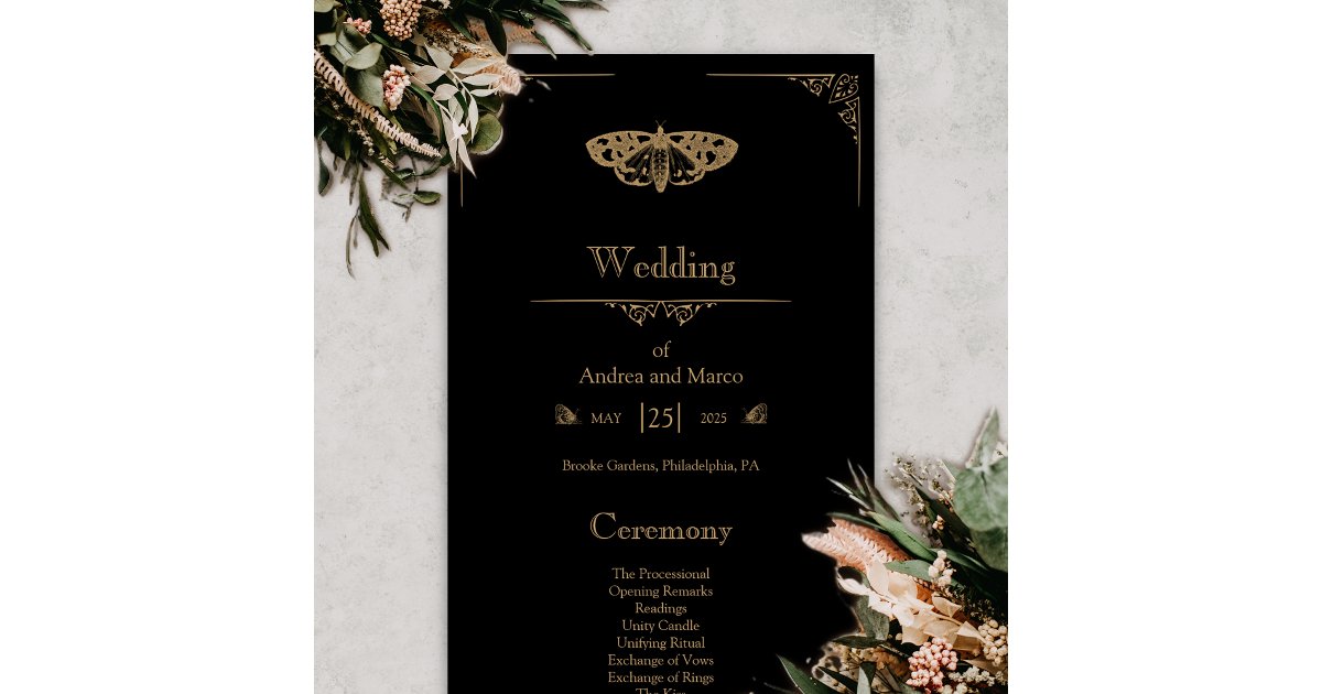 Victorian Moth Elegant Gothic Wedding Program | Zazzle