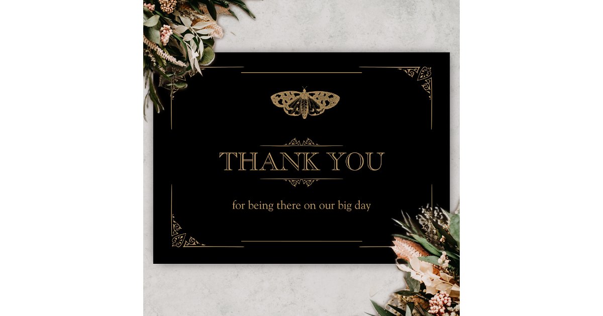 Victorian Moth Vintage Elegant Gothic Wedding Thank You Card | Zazzle