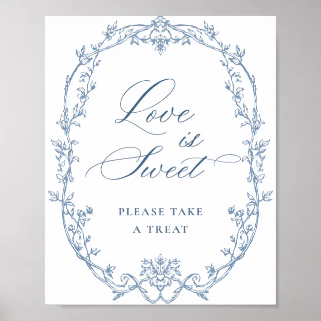 Victorian Ornate Dusty Blue Floral Love is Sweet Poster | Zazzle