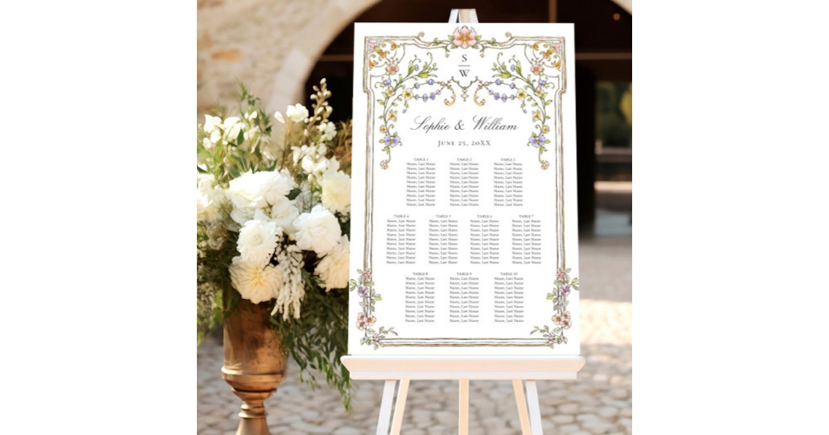 Victorian Ornate Grace 10 Tables SEATING CHART Foam Board | Zazzle