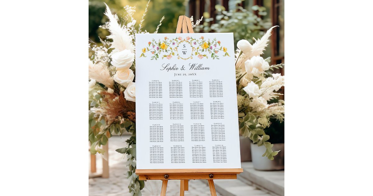 Victorian Ornate Grace 16 Tables SEATING CHART Foam Board | Zazzle