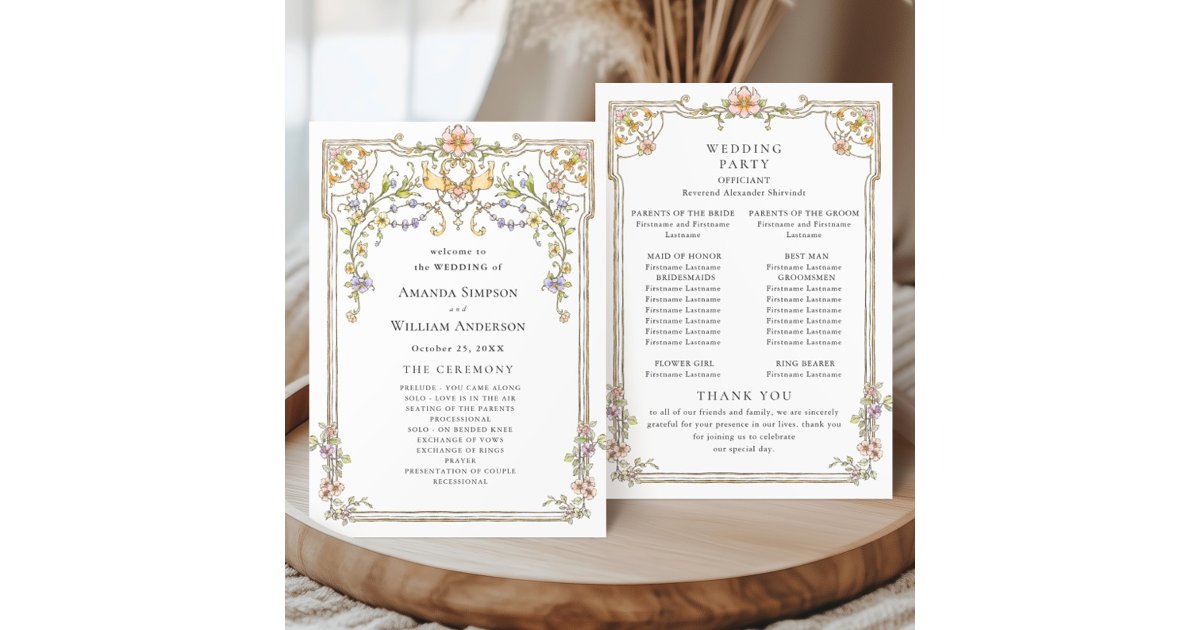 Victorian Ornate Grace Bohemian Wedding Ceremony Program | Zazzle