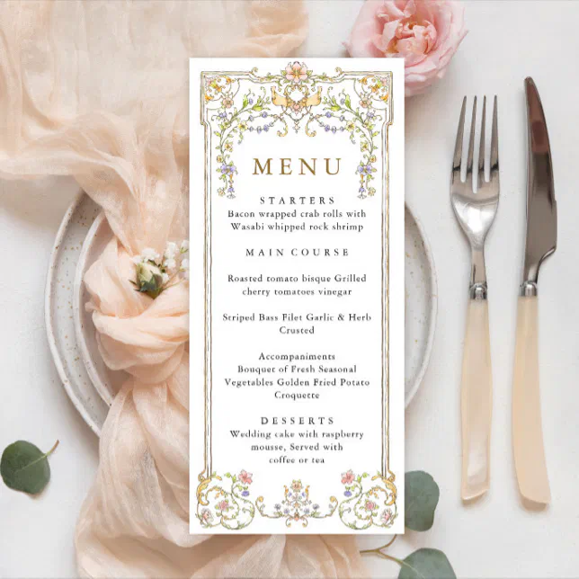 Victorian Ornate Grace Bohemian Wedding Dinner Menu | Zazzle