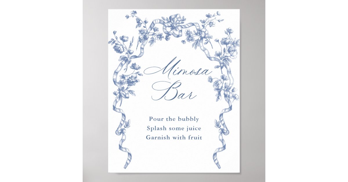 Victorian Ornate Grace Dusty Blue Mimosa Bar Sign | Zazzle