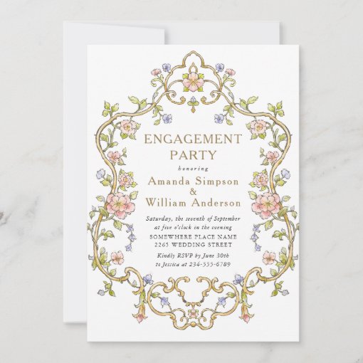 Victorian Ornate Grace Floral ENGAGEMENT PARTY Invitation | Zazzle