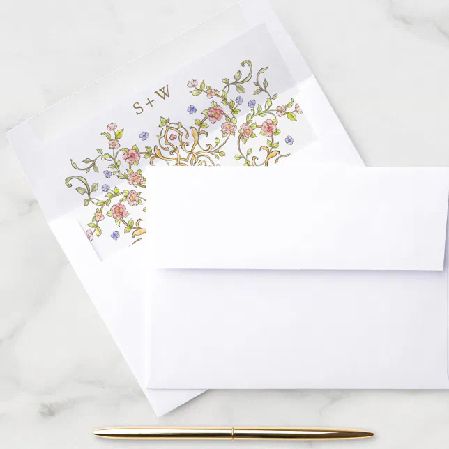 Victorian Ornate Grace Floral Frame Wedding Envelope Liner | Zazzle