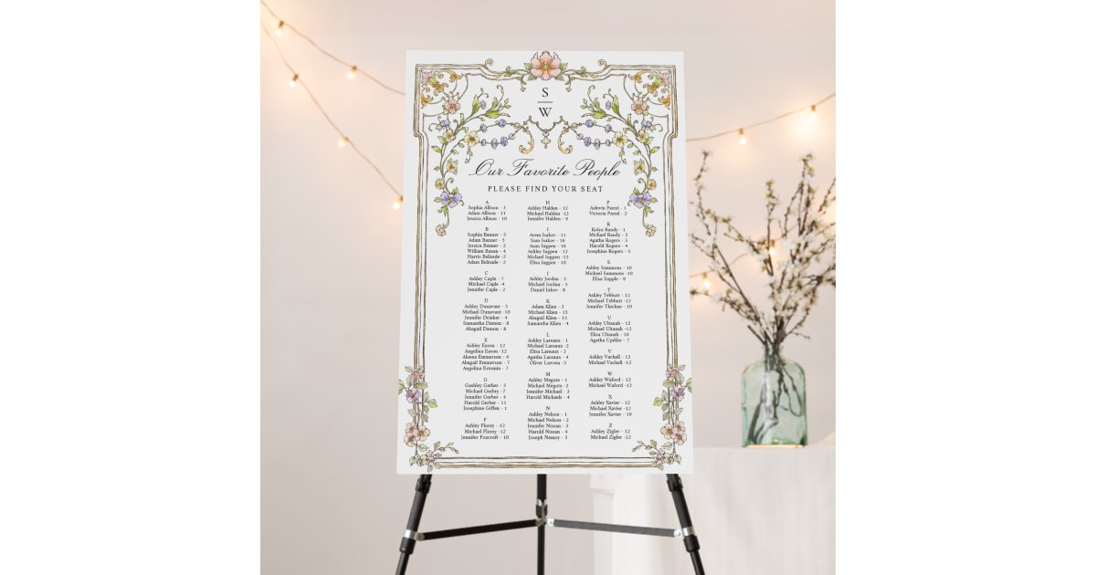 Victorian Ornate Grace SEATING CHART Foam Board | Zazzle