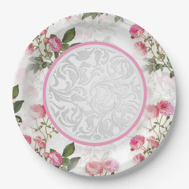 Victorian Party Tableware Pink Floral Paper Plate | Zazzle
