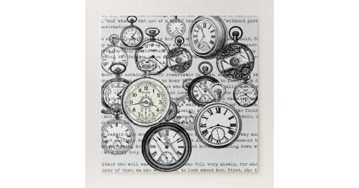 Victorian Pocket Watch Collage Alice in Wonderland Jigsaw Puzzle | Zazzle