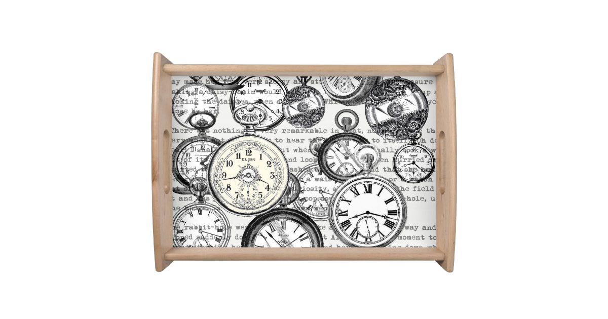 Victorian Pocket Watch Collage Alice in Wonderland Serving Tray | Zazzle