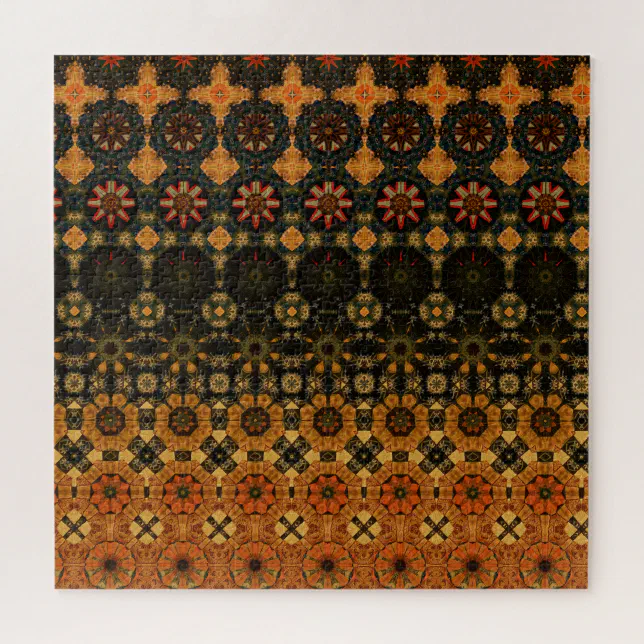 Victorian quilt inspired orange and black abstract jigsaw puzzle | Zazzle