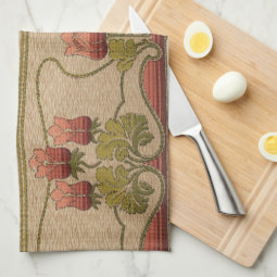 Victorian red floral frieze kitchen towel | Zazzle