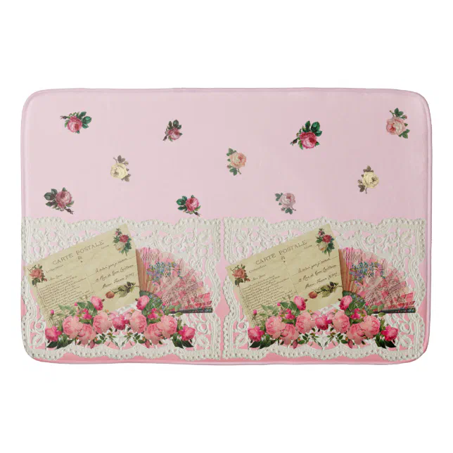 Victorian Romance -Antique Fan, Vintage Postcard Bath Mat | Zazzle
