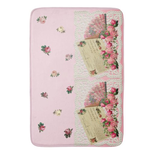 Victorian Romance -Antique Fan, Vintage Postcard Bath Mat | Zazzle
