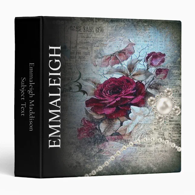 Victorian Rose Bohemian Pearls Monogram 3 Ring Binder | Zazzle
