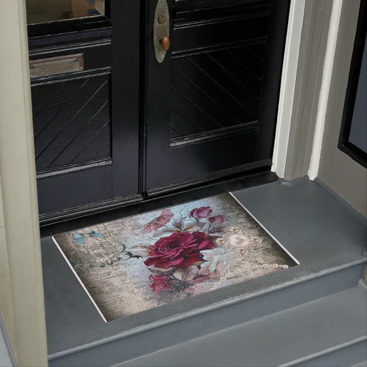 Victorian Rose Ephemera Styled Doormat | Zazzle