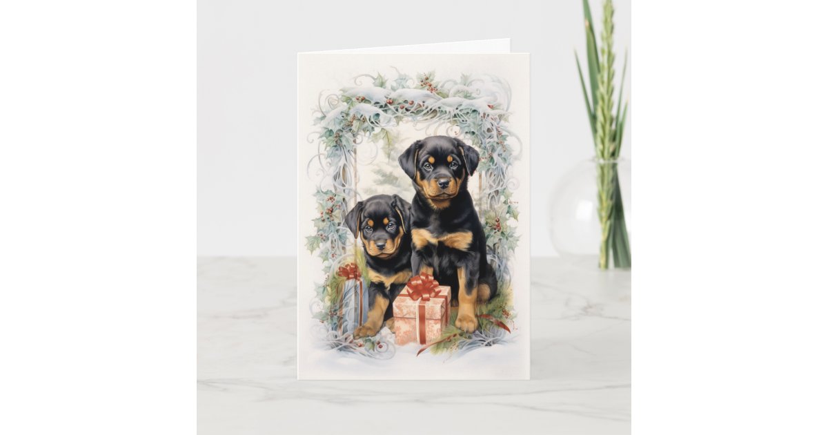 Victorian Rottweiler Puppy Christmas Holiday Card | Zazzle