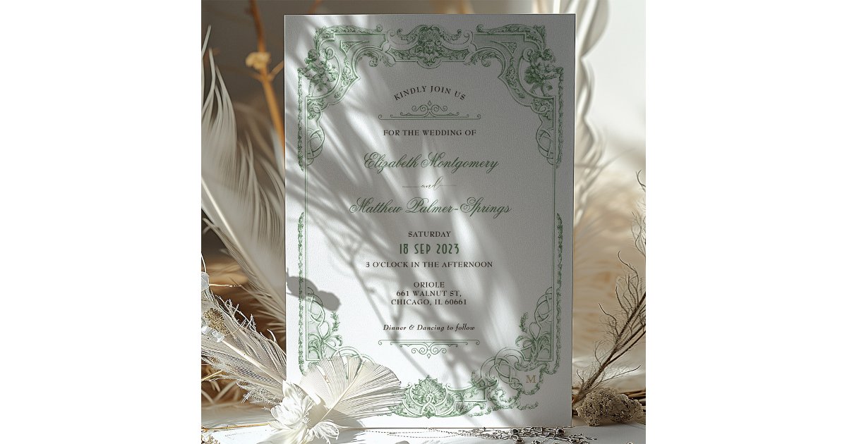 Victorian Royal Sage Green Wedding Invitations | Zazzle