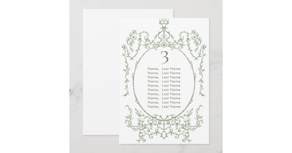 Victorian Sage Green Wedding Seating Chart Card | Zazzle