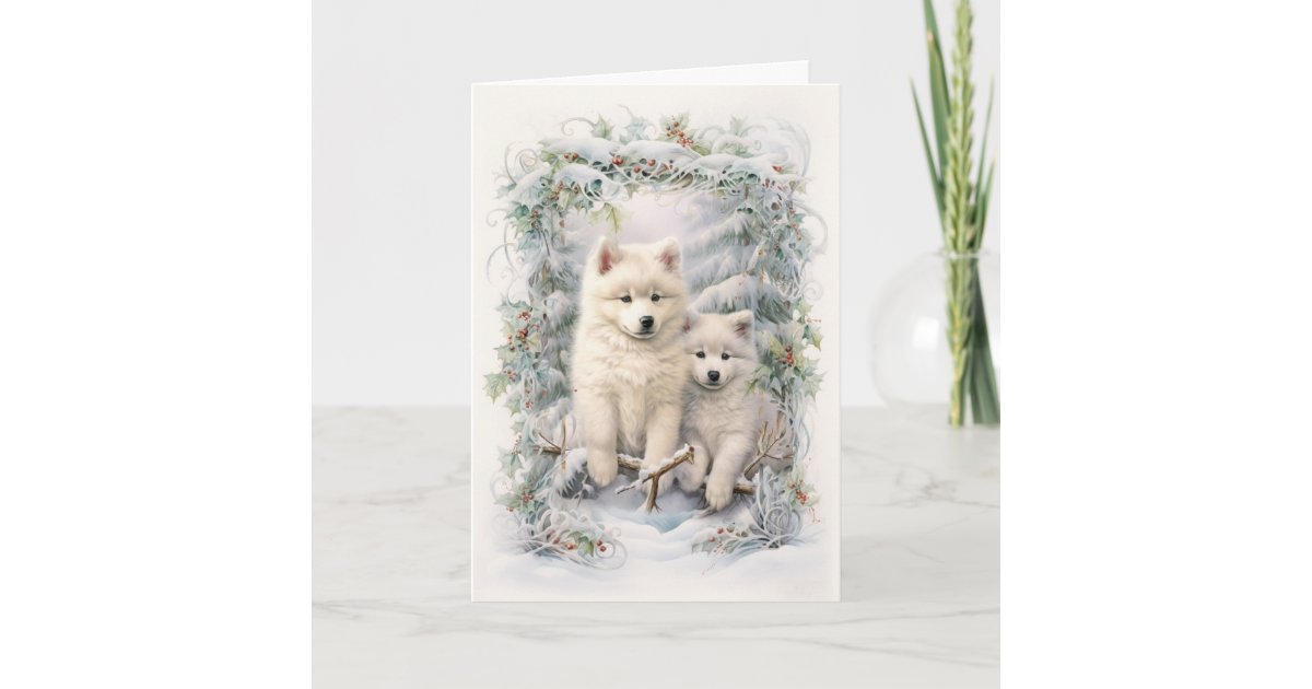 Victorian Samoyed Puppy Christmas Holiday Card | Zazzle