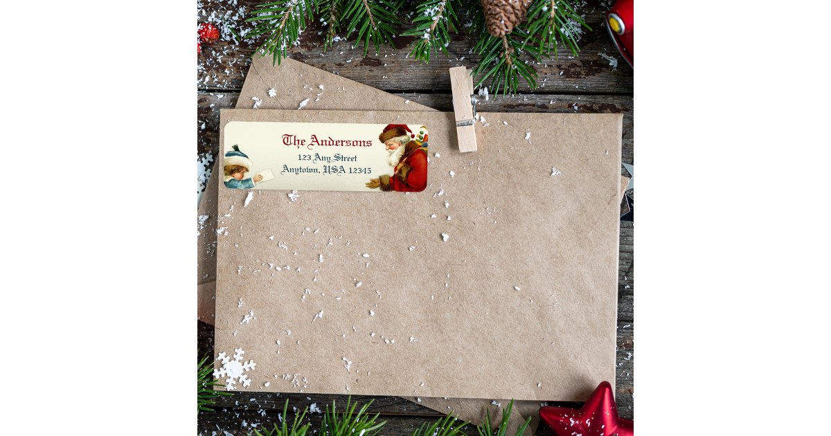 Victorian Santa and Child with Christmas Letter Label | Zazzle