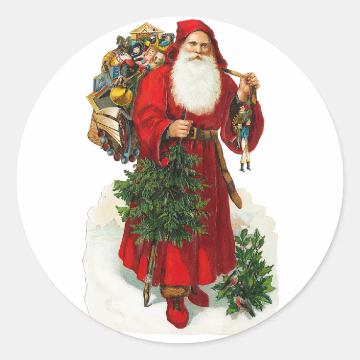 Victorian Santa Claus Classic Round Sticker | Zazzle