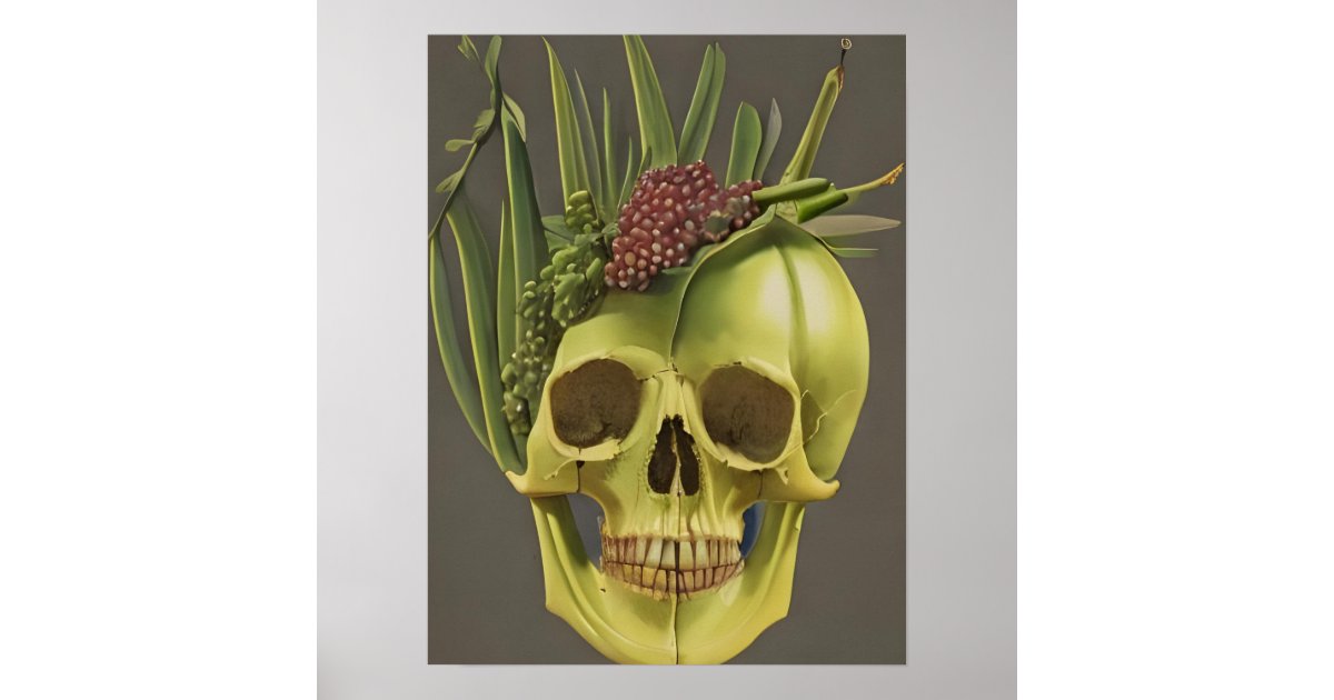 Victorian Skull, Aloe, and Grapes Poster | Zazzle