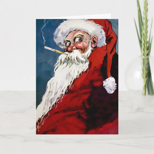 Victorian Smoking Santa Christmas Holiday Card | Zazzle