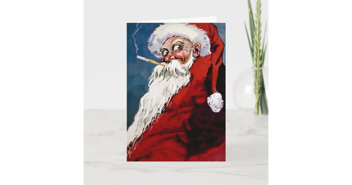 Victorian Smoking Santa Christmas Holiday Card | Zazzle