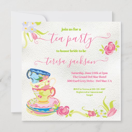 Victorian Stacked Tea Cups Tea Party Invitation | Zazzle