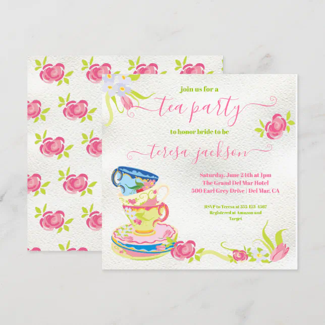 Victorian Stacked Tea Cups Tea Party Invitation | Zazzle