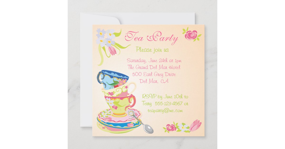 Victorian Stacked Tea Cups Tea Party Invitation | Zazzle