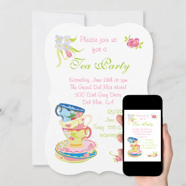 Victorian Stacked Tea Cups Tea Party Invitation | Zazzle