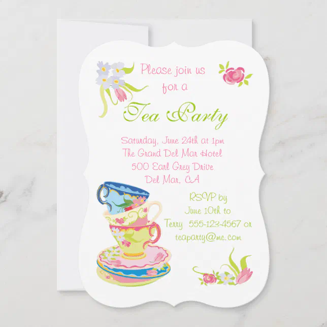 Victorian Stacked Tea Cups Tea Party Invitation | Zazzle