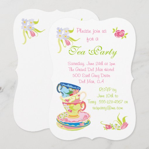 Victorian Stacked Tea Cups Tea Party Invitation | Zazzle