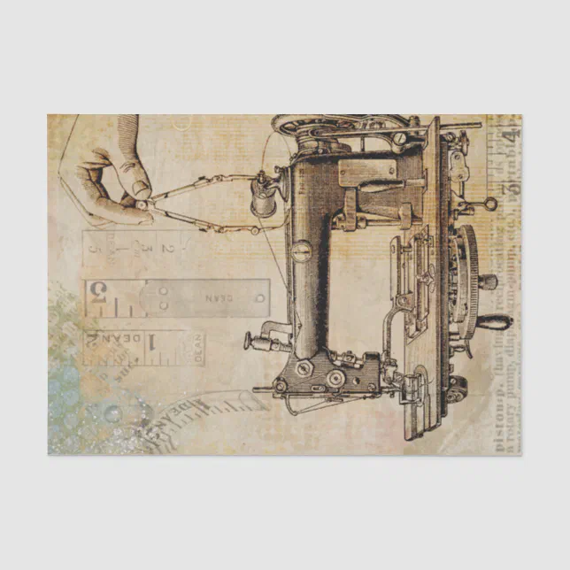 Victorian Steampunk Inventing the Sewing Machine Tissue Paper | Zazzle