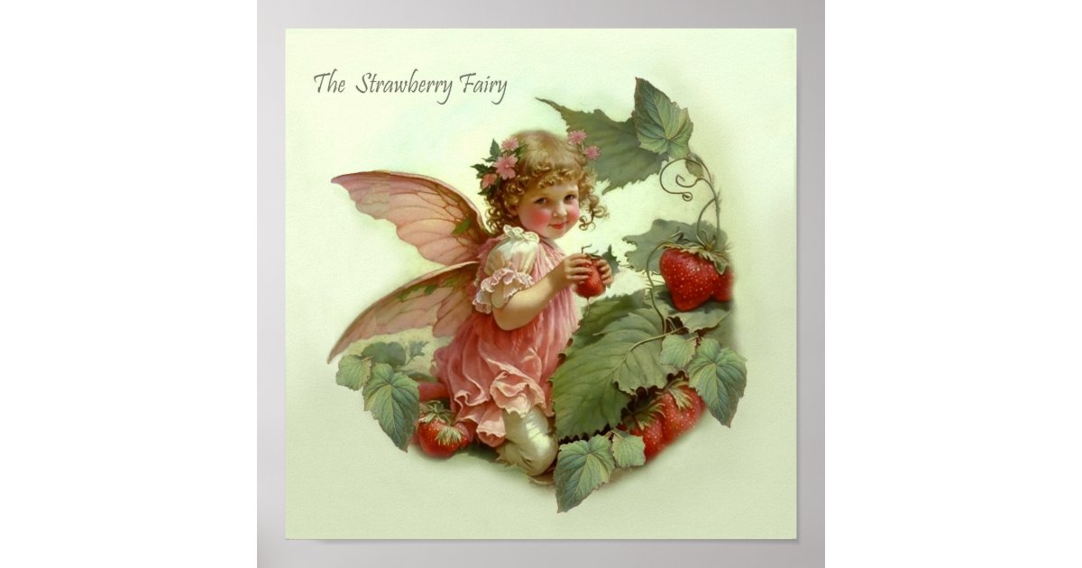 Victorian “Strawberry Fairy” in a Leafy Garden Poster | Zazzle