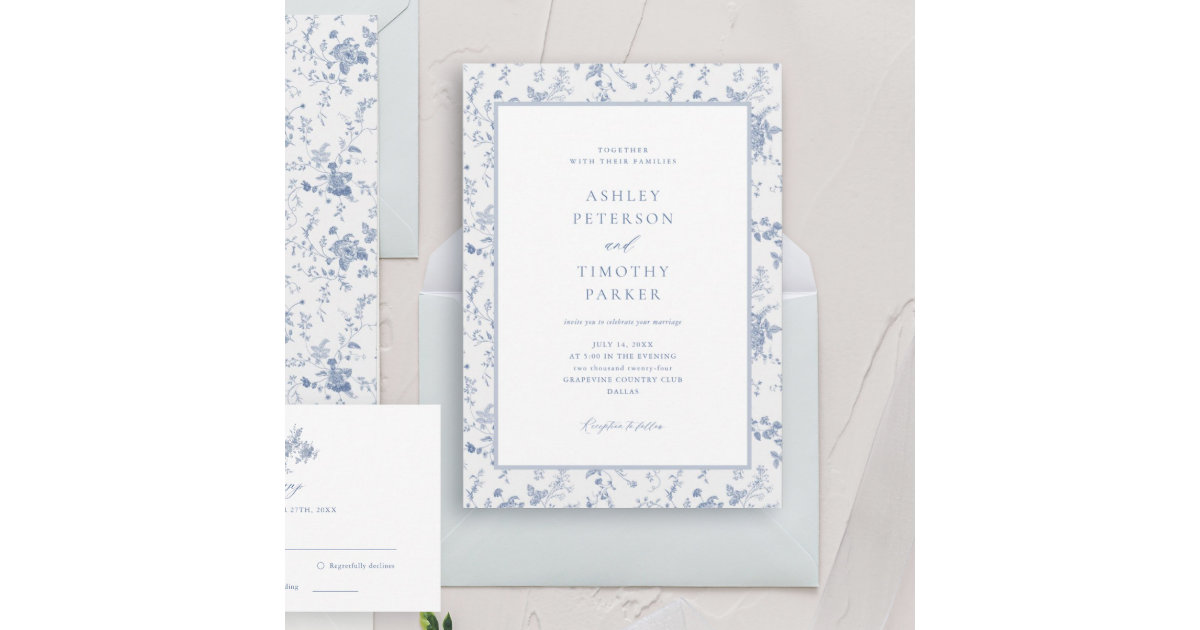 Victorian Toile French Blue Classic Wedding Invitation | Zazzle