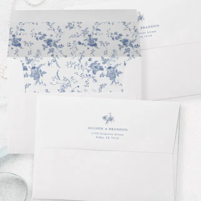 Victorian Toile French Blue Floral Address Envelope | Zazzle