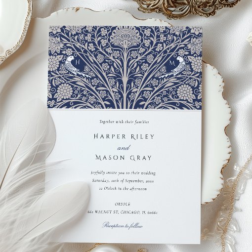 Victorian Twin Birds Monogram Wedding Invitation | Zazzle