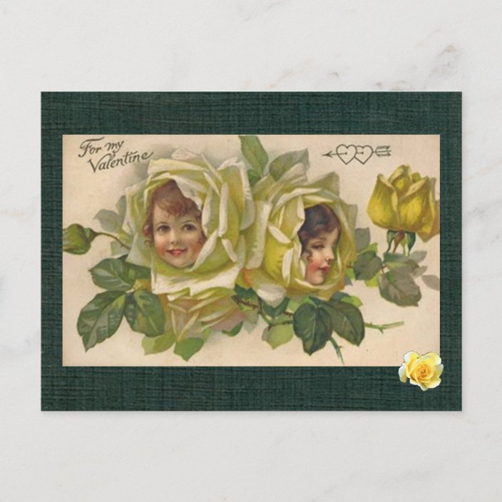 Victorian Valentine 2 Girls Yellow Roses Postcard | Zazzle.com