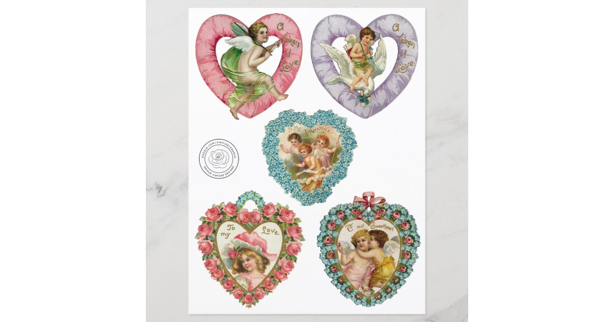 Victorian Valentines Hearts Scrapbook Paper | Zazzle