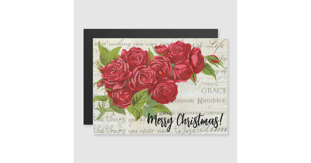 Victorian Vintage Christmas Red Rose Bouquet Card | Zazzle