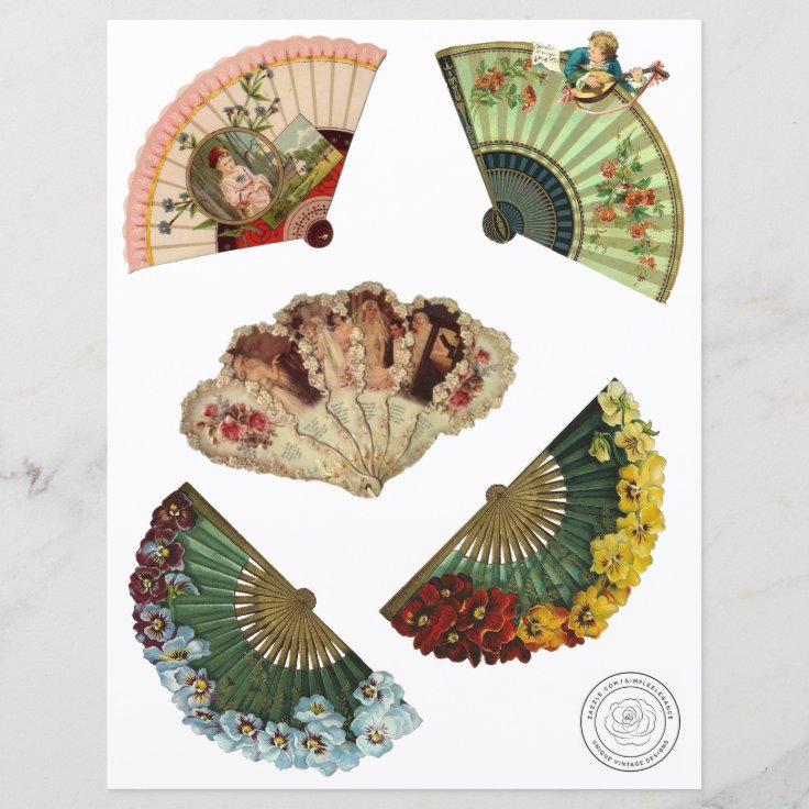 Victorian Vintage Fans Cutouts Scrapbook Paper | Zazzle