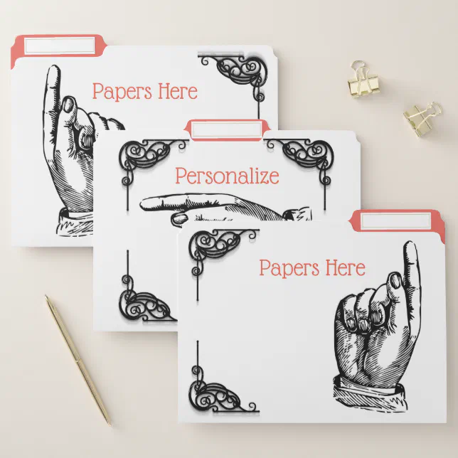 Victorian vintage finger pointing hand file folder | Zazzle