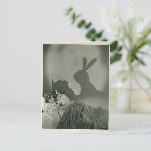 Victorian Weird Two Girls Scared by Rabbit Shadow Postcard | Zazzle
